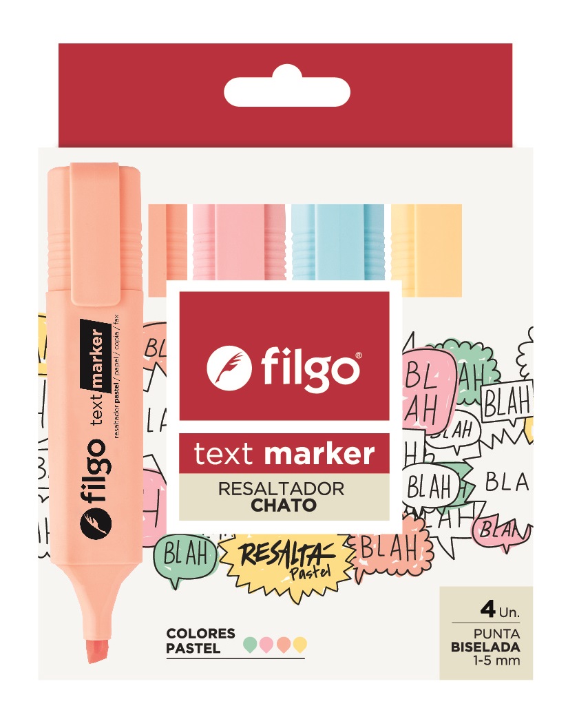 Resaltador Text Marker / Estuche x 4 pastel-FILGO Importador Mayorista ...